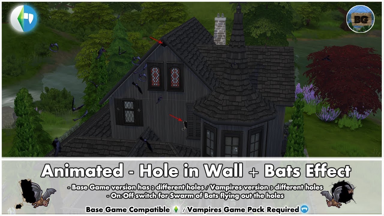 Bakies The Sims 4 Custom Content: Animated - Hole in Wall + Bats Effect ...