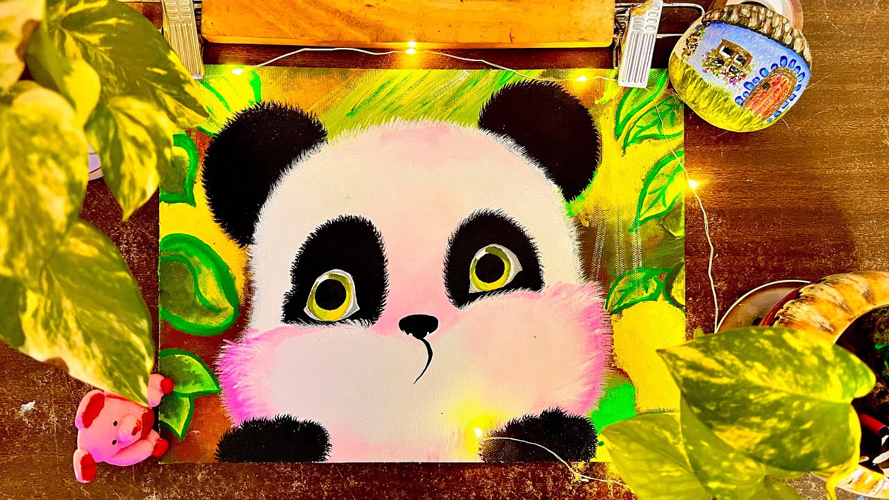 Cute Pnada acrylic painting/ step by step / canvas painting - YouTube