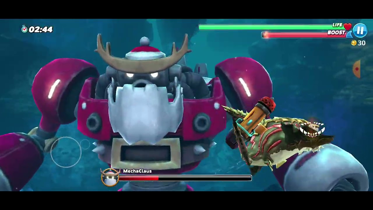 Hungry Shark World Mecha Claus Boss Fight - YouTube