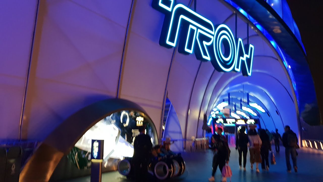Tron Shanghai Disneyland on & off ride POV Lightcycle Power Run ...