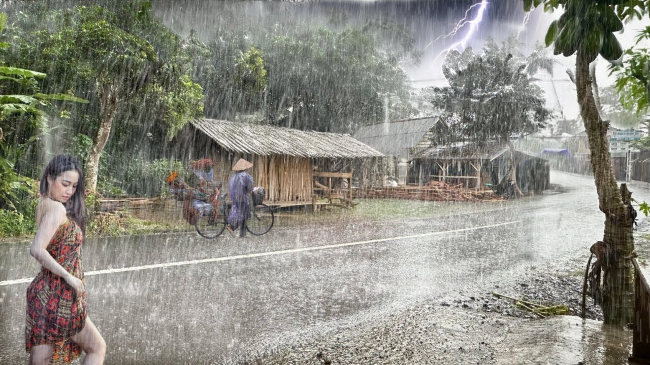 Heavy Rainy & Strong Thunderstorms Hit Villages in Indonesia - Walking ...