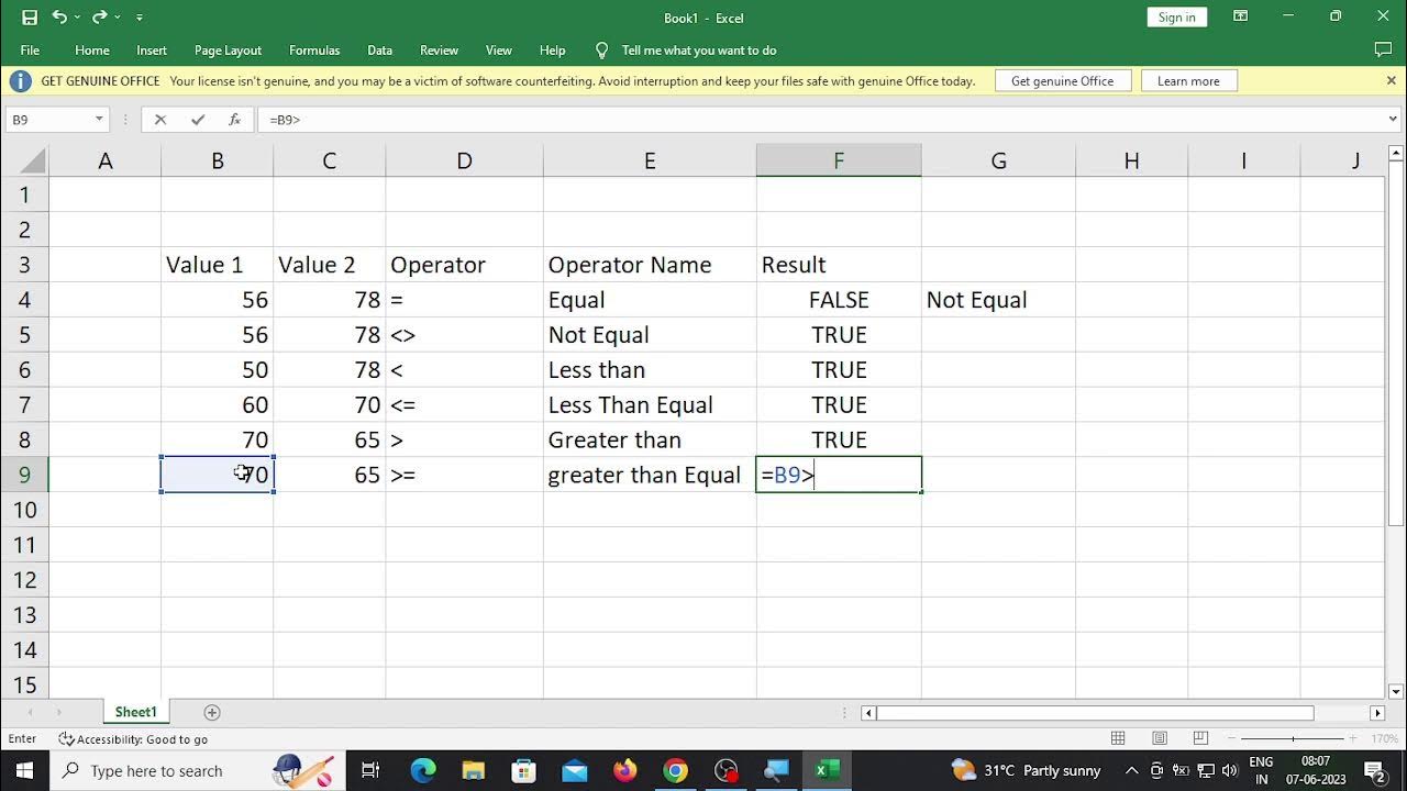 MS Excel Logical Condition - YouTube