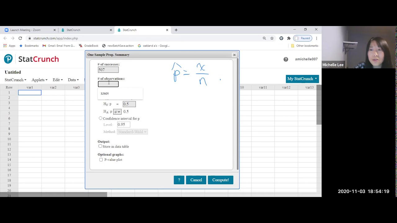 StatCrunch: Confidence interval for population proportion - YouTube