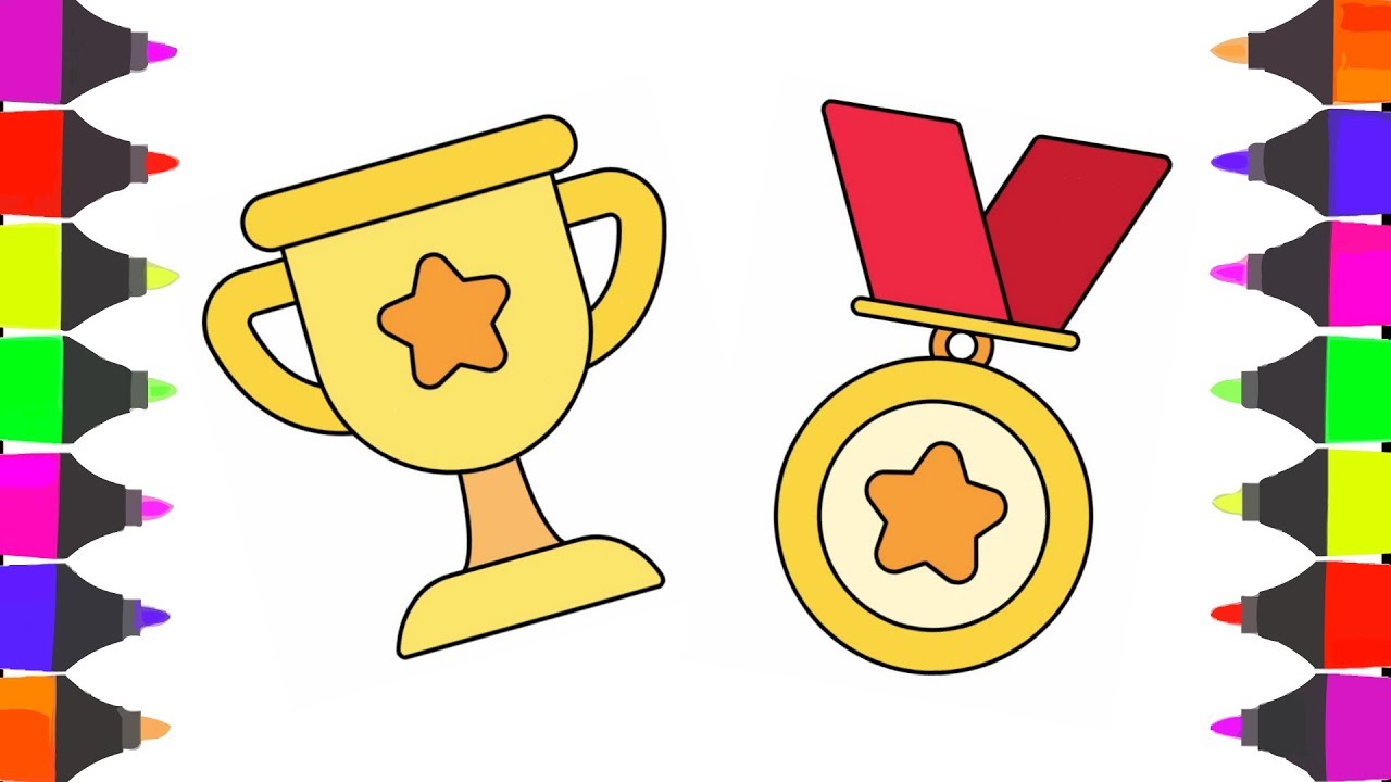 How to Draw Cup and Medal Coloring Page for Kids - YouTube