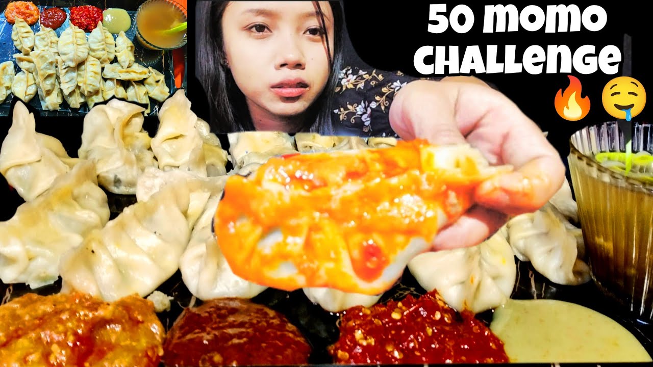 50 MOMO CHALLENGE🔥🔥ll VEG SOUP, SCHEZWAN, TOMATO 🍅,RED&GREEN CHILLI ...