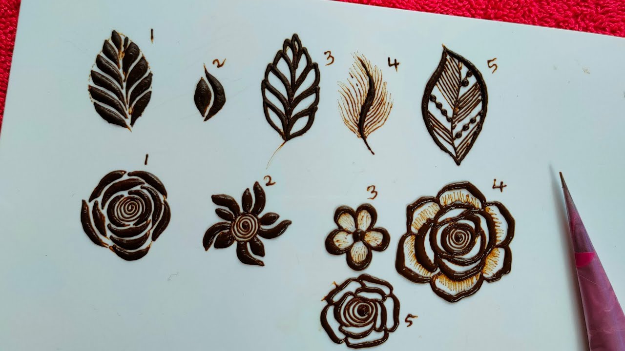 How To: 5 Different Henna Leaves and Roses / Flowers | Thouseens henna ...