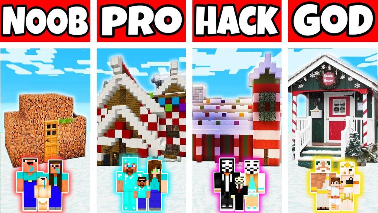 Minecraft: FAMILY SANTA HOUSE BUILD CHALLENGE - NOOB vs PRO vs HACKER ...