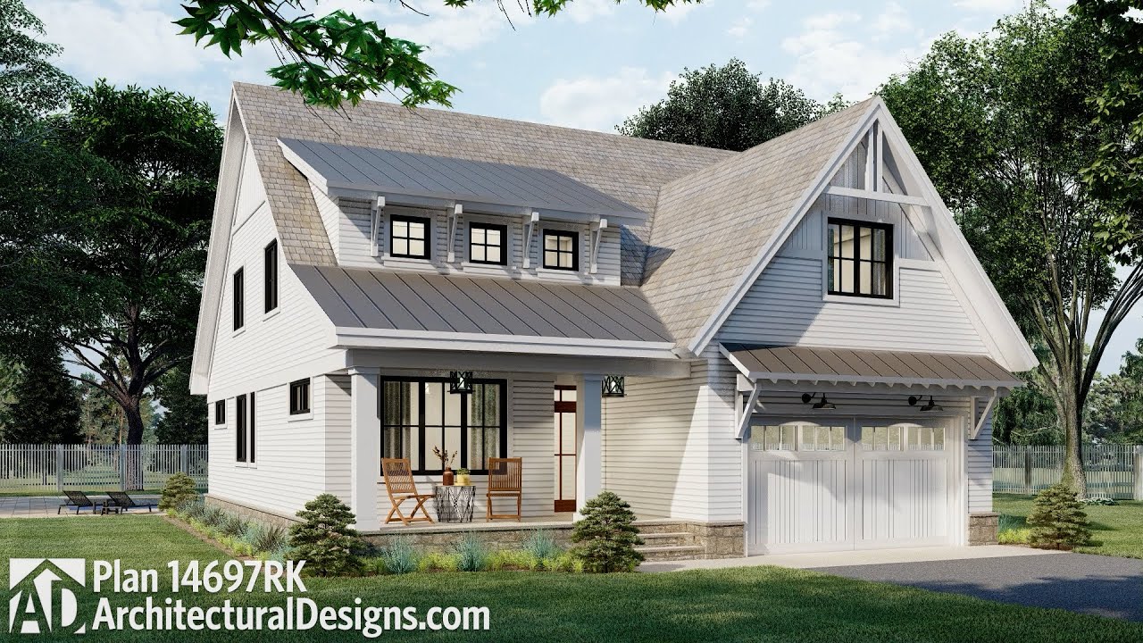Modern Farmhouse Cottage Plan 14697RK - Open Concept Floor Plan - YouTube