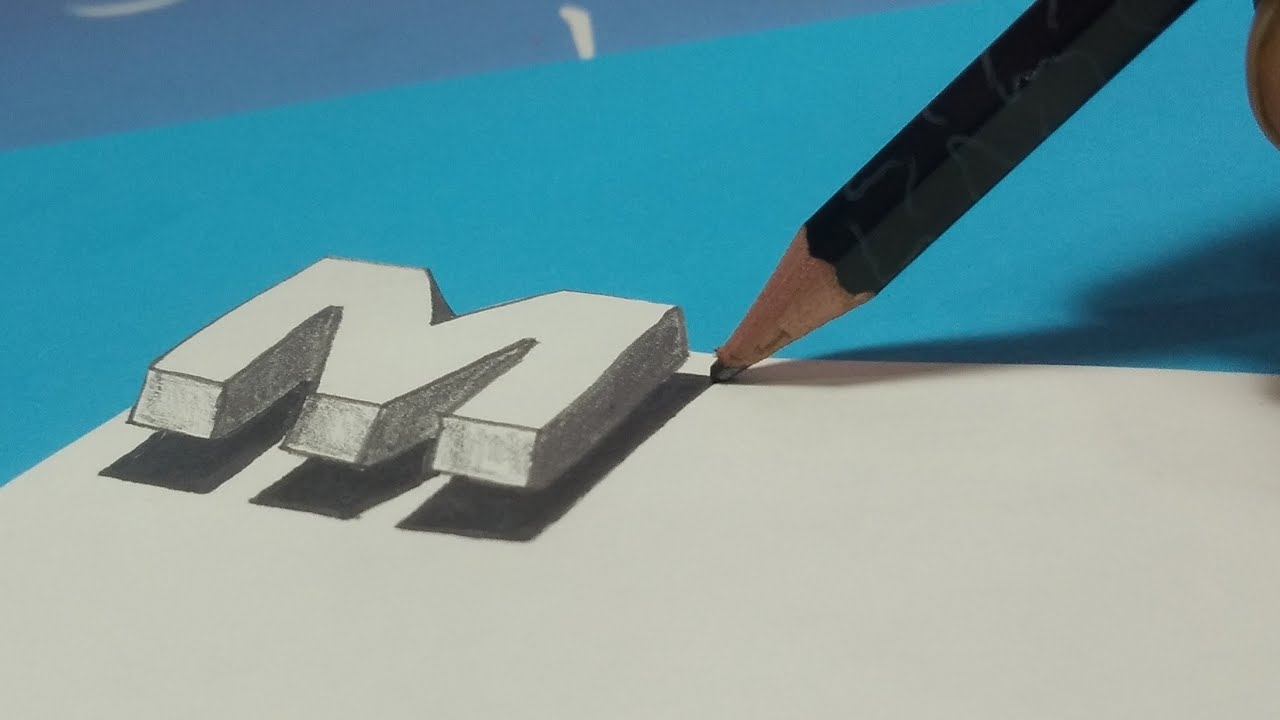 Very Easy Draw!! How To Drawing 3D Floating Letter “M”–Illusion 3D Draw ...
