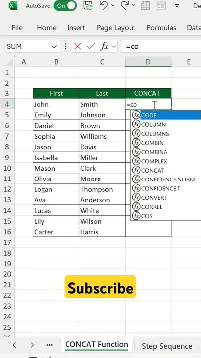 Merge First & Last Name using CONCAT function. #excel #exceltips #exceltricks #shorts @kttrained ...