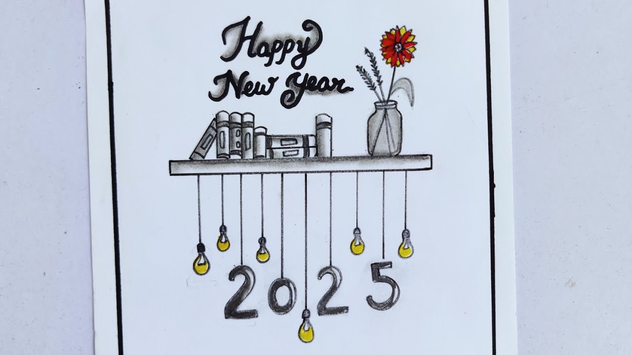 Happy new year drawing/new year poster drawing/beautiful new year ...
