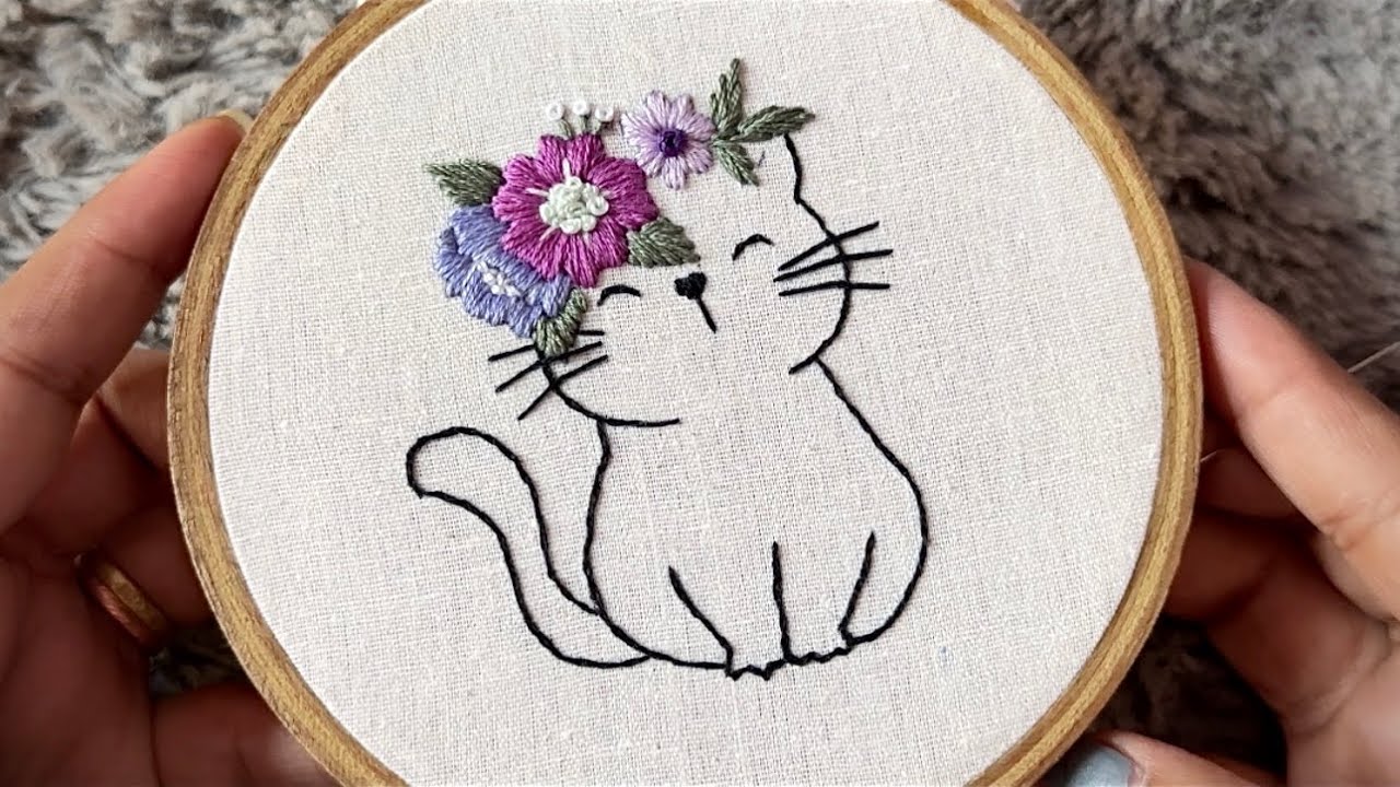 Cute floral cat embroidery || Embroidery for beginners - Let’s Explore ...