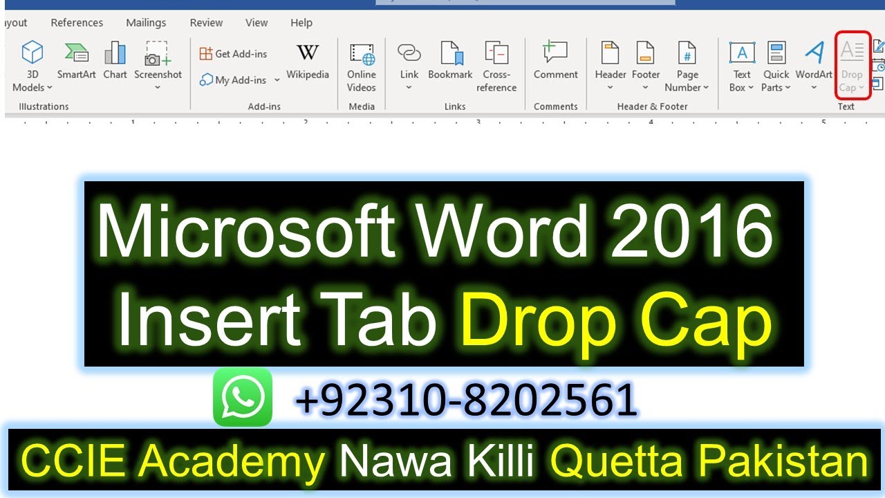 Adding Drop Cap in Microsoft Word 2016 | Insert Tab - YouTube