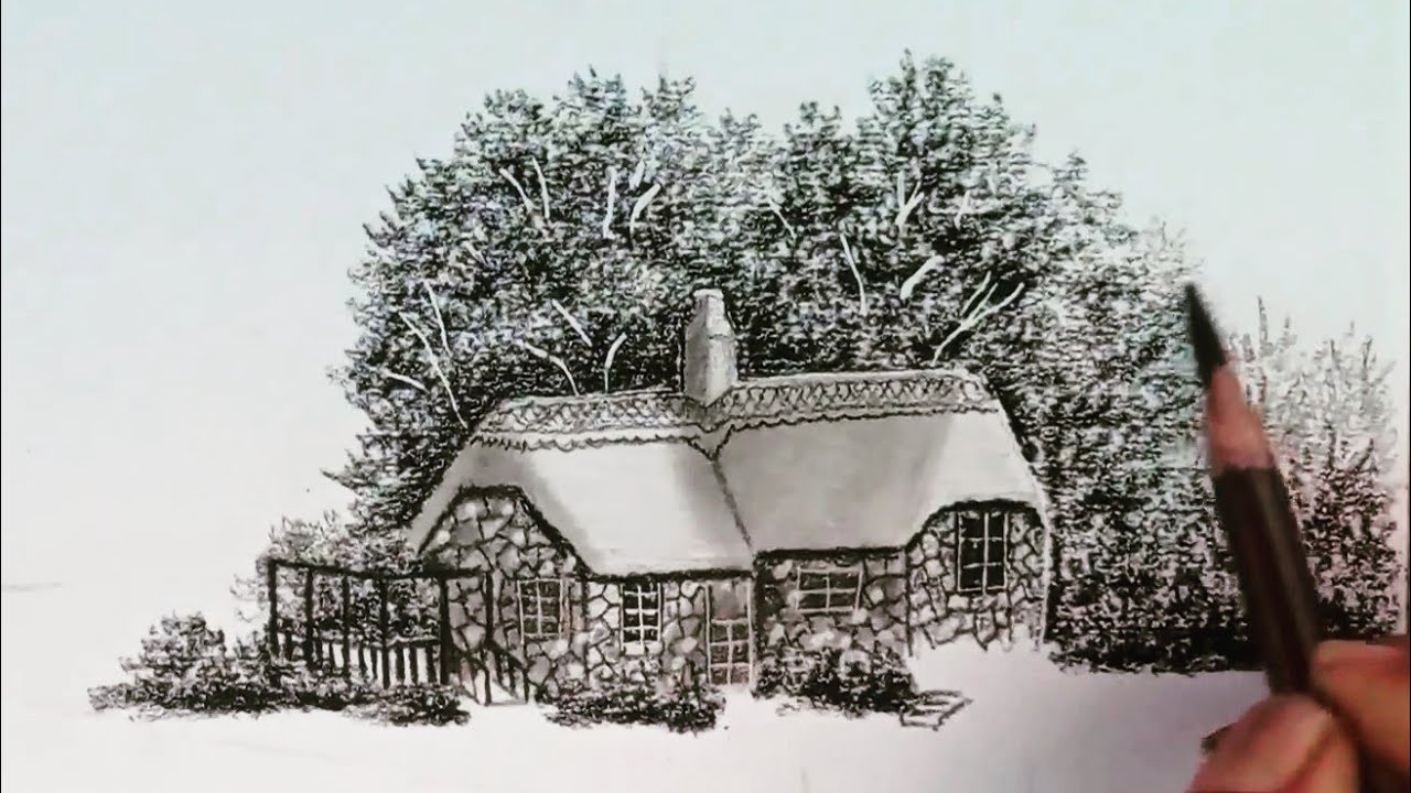 Pencil drawing home landscape scenery art by pencil with easy ways ...