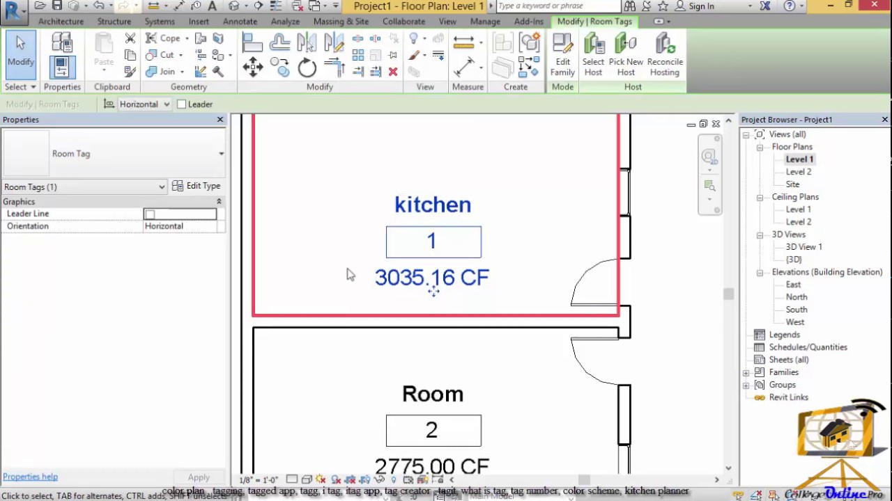 color plan and Room Tagging in revit 2017 lecture 11 - YouTube