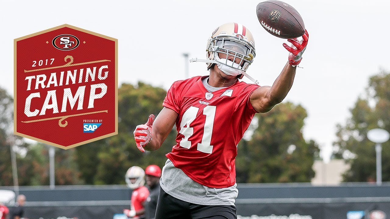 Camp Highlight: Ahkello Witherspoon Records First Interception - YouTube