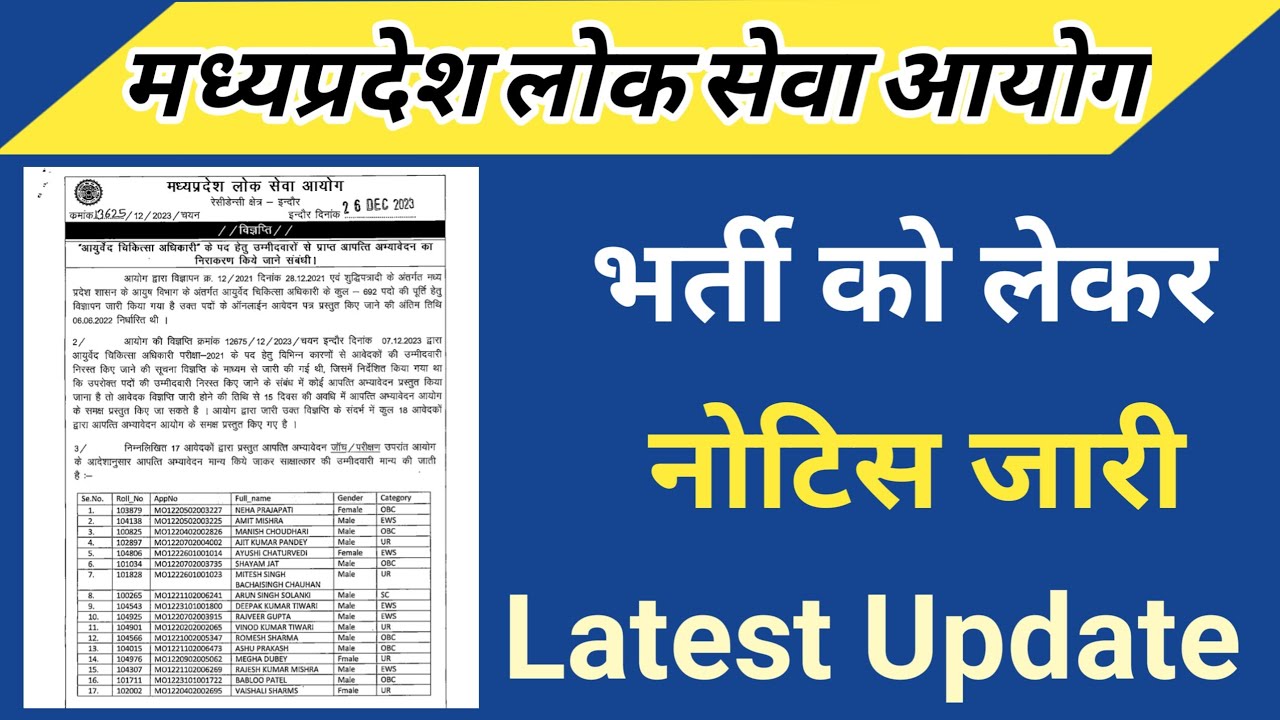Mppsc: Madhyapradesh lok seva aayog notice/latest update - YouTube