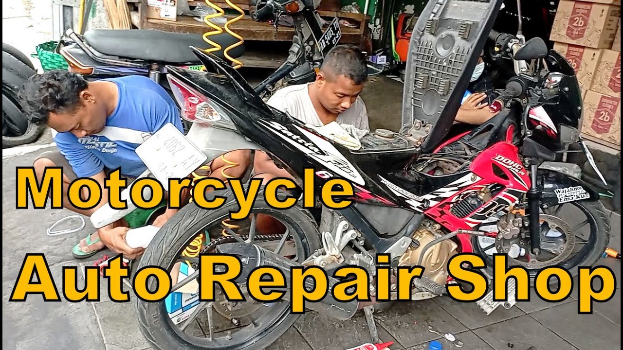 Motorbike AUTO REPAIR SHOP Motorcycle in Indonesia Asia [HD] - YouTube