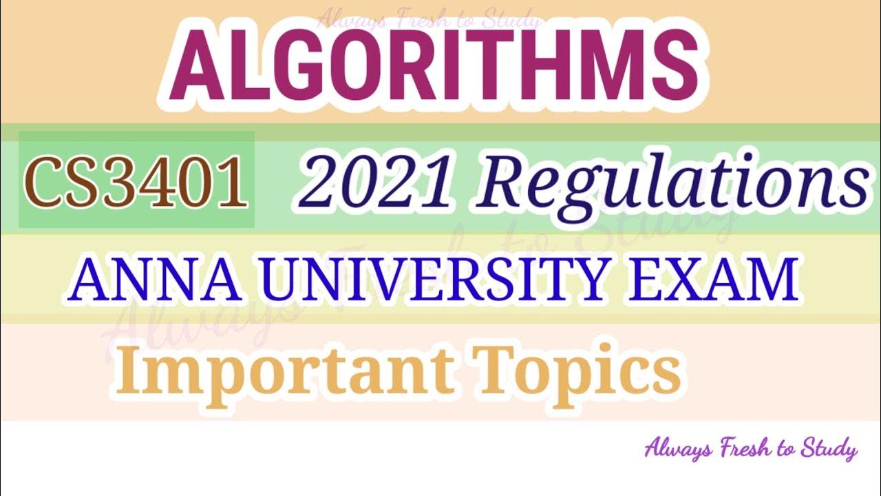 CS3401 Algorithms Important Topics|AU Exam|Always Fresh to Study - YouTube
