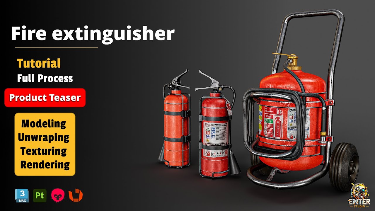 Modeling,Texturing,Rendering Fire extinguisher in 3dsmax , Substance ...