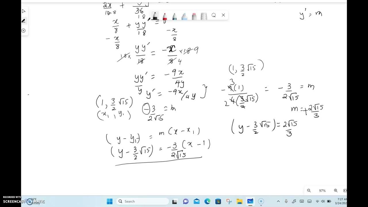 Section 4.6 Implicit Differentiation Tangent Line, Normal - YouTube