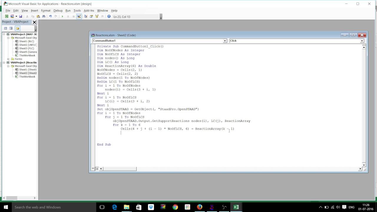 How To Extract Reactions From Staad Pro In Excel Using Openstaad Youtube
