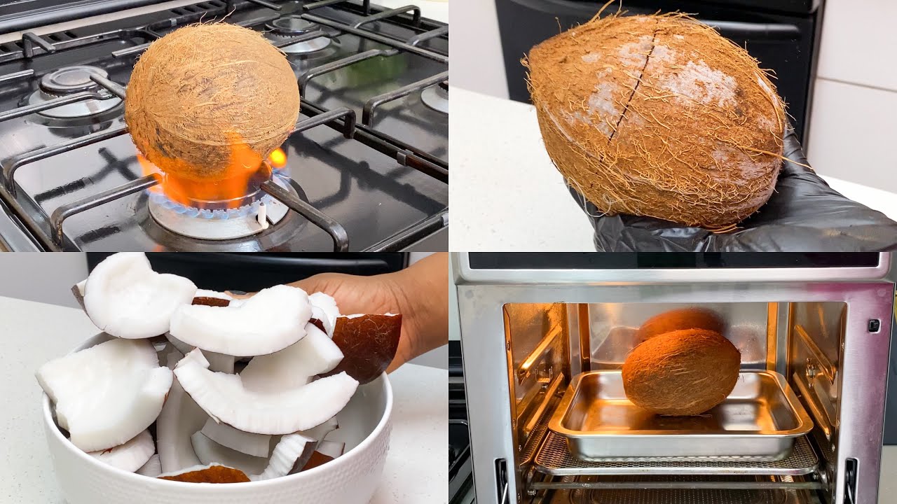 4 WAYS TO EASILY BREAK A COCONUT | HACKS TO BREAK A COCONUT EASILY ...