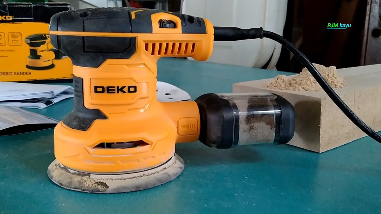 REVIEW dan tes mesin RANDOM ORBIT SANDER DEKO . DKOS32G125. tukang kayu ...