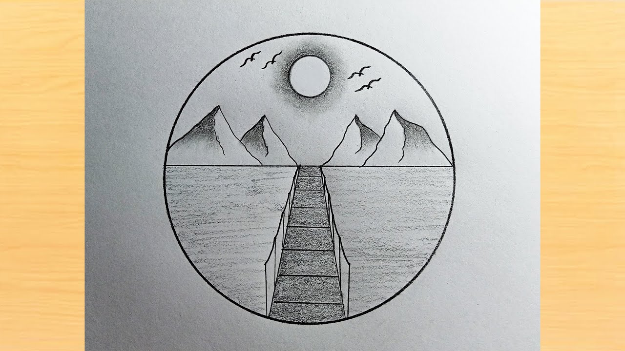 How to draw a bridge scenery with hills | Bridge and river view art ...