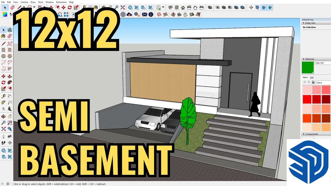 HOW TO MAKE A MODERN SIMPLE HOUSE WITH A SEMI BASEMENT IN SKETCHUP - YouTube