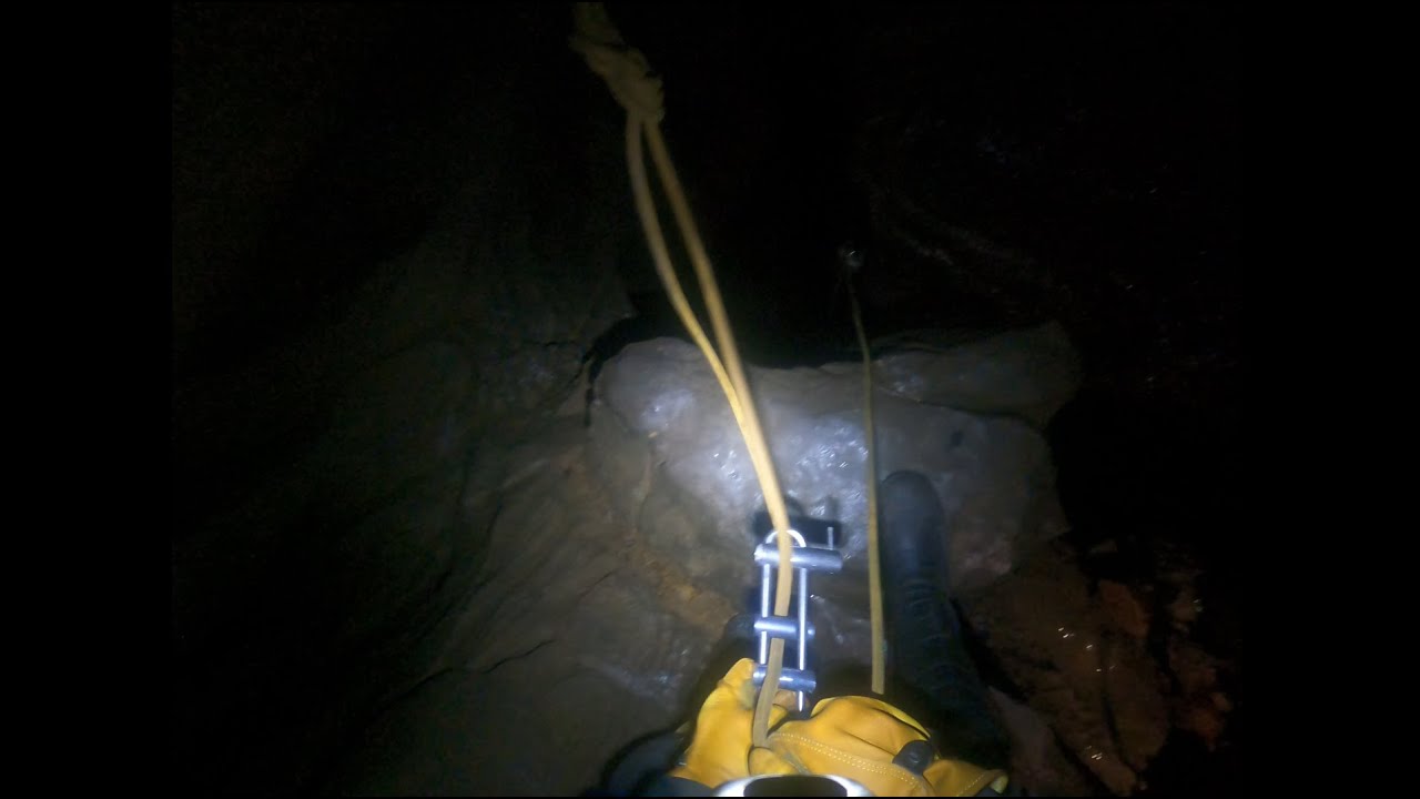Vertical Caving - Wet Rappel on a Rack - YouTube