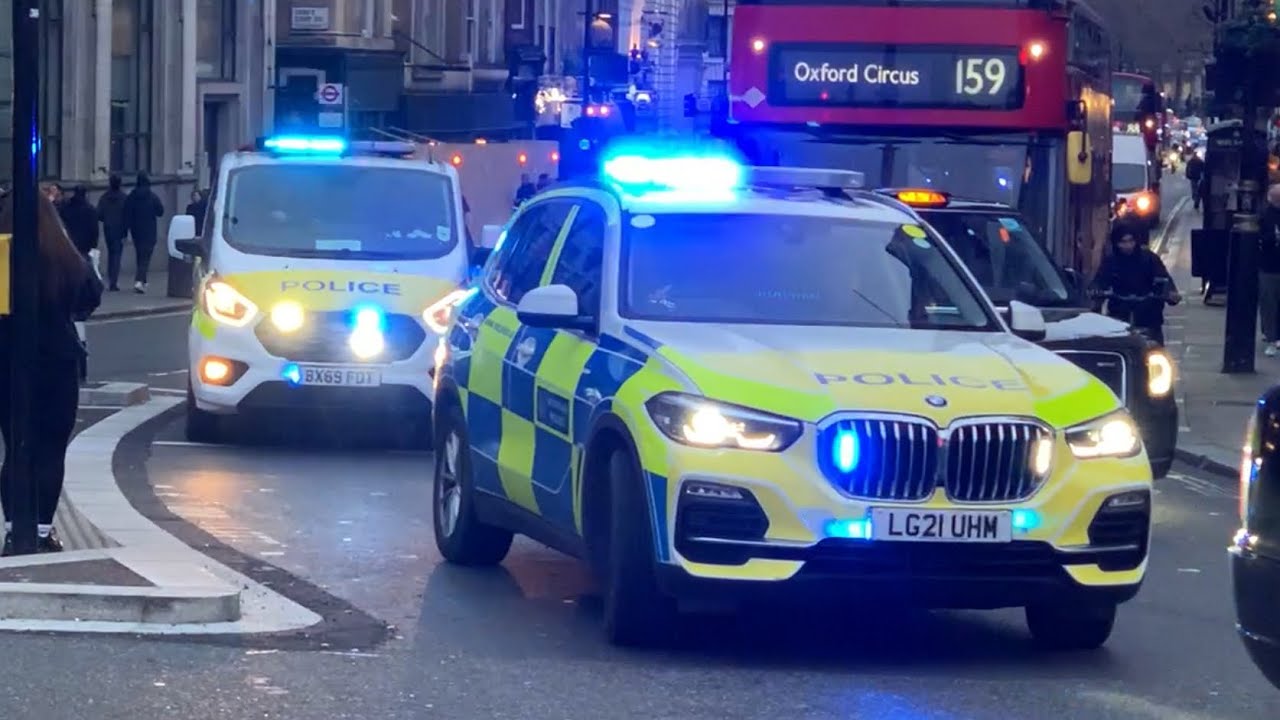 MET Police X5 ARV & Ford Transit Dog Section van both on lights and ...