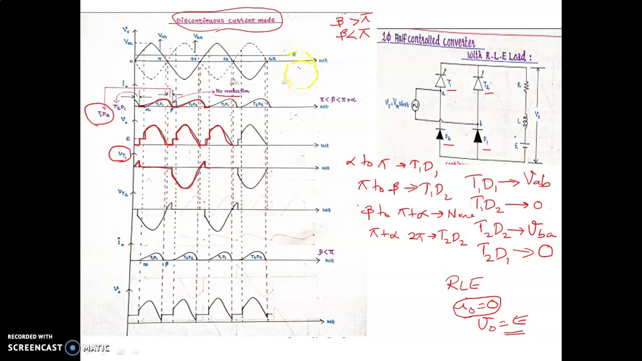 Single phase half controlled rectifier with RLE load discontinuous ...