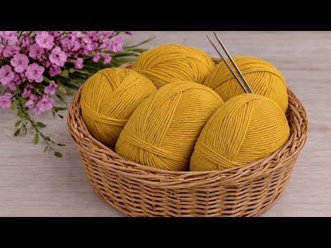 Sarı İple Harika Bir Örgü Modeli | İki Şiş Örgü Fikri🌸##crochet #knitting 