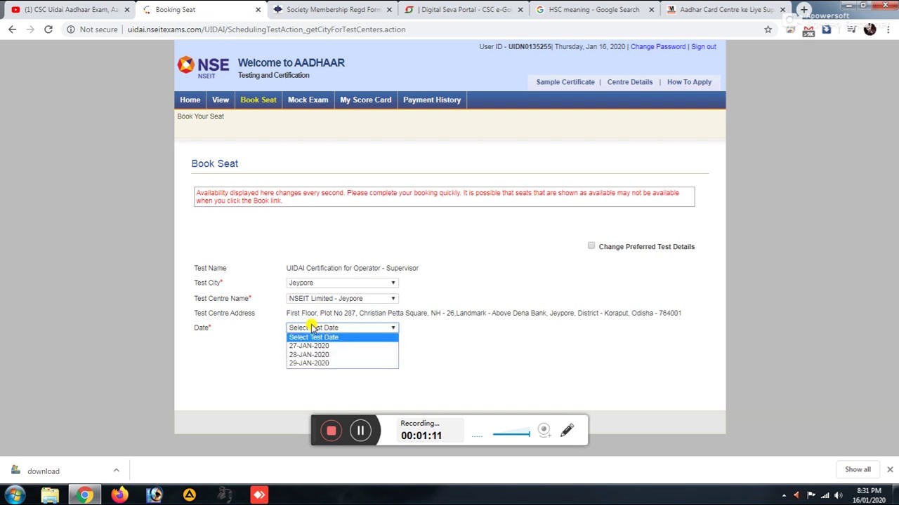 How to Book Slot for UIDAI Aadhar Exam 2020 - YouTube