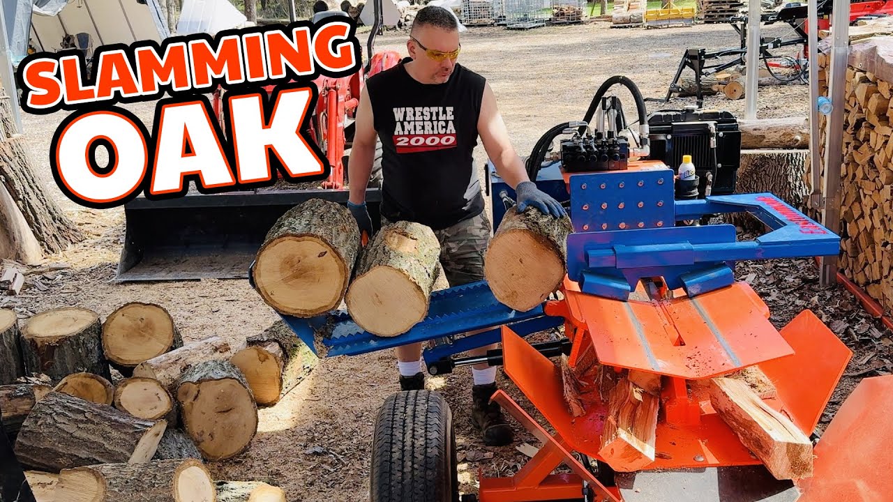 From Splitter to Stack - Dominating Oak Firewood in the Woodyard - YouTube