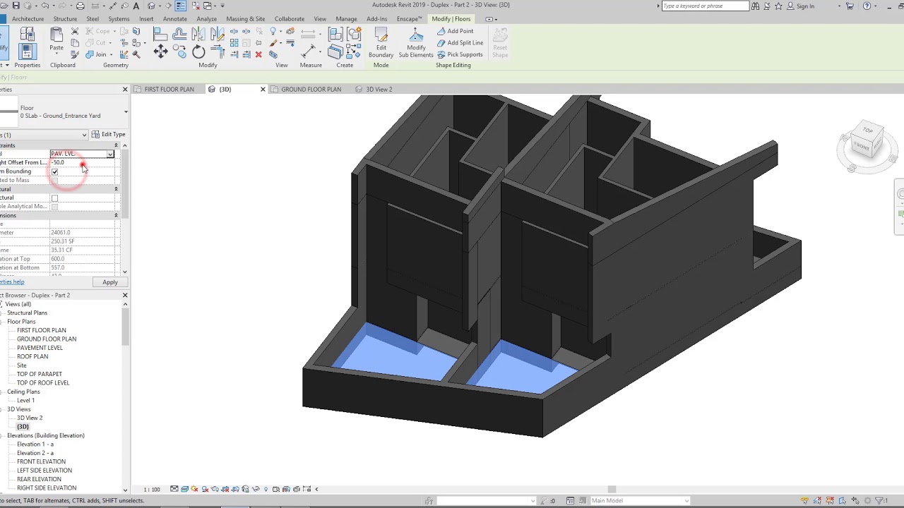 Part 5b Duplex House in Revit Slabs - YouTube