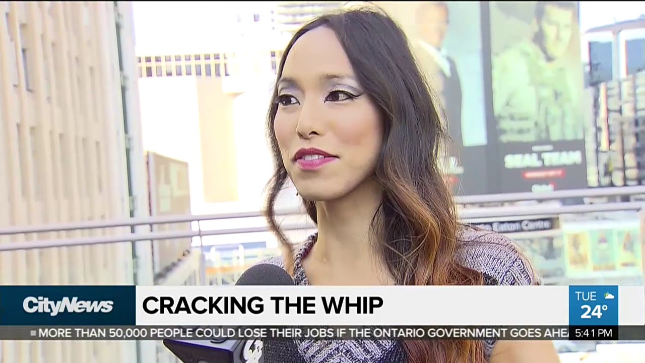 Whip master April Choi shows off her Jenga skills - YouTube