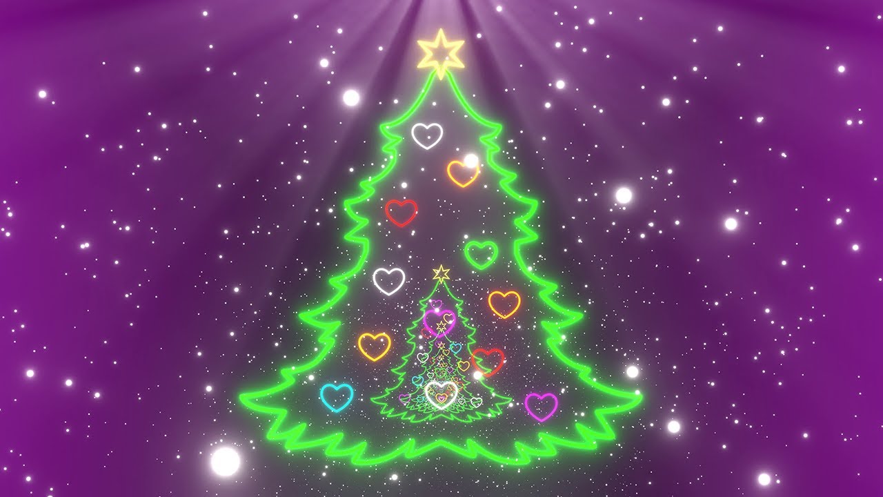 Neon lights Christmas Tree Hearts Star Tunnel Bokeh Particles 4K Free ...