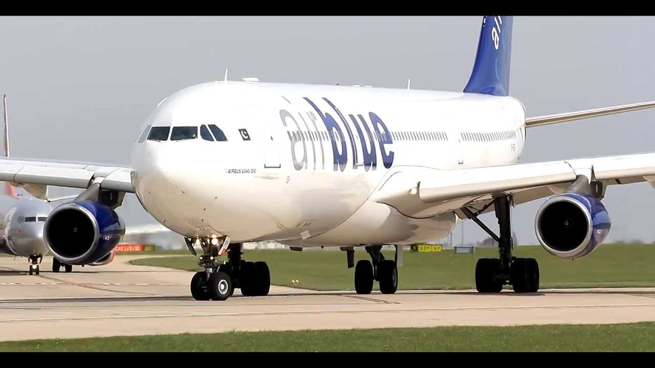 Manchester Airport 13 (HD) - Airblue Airbus A340-300 Departure: 06/05 ...