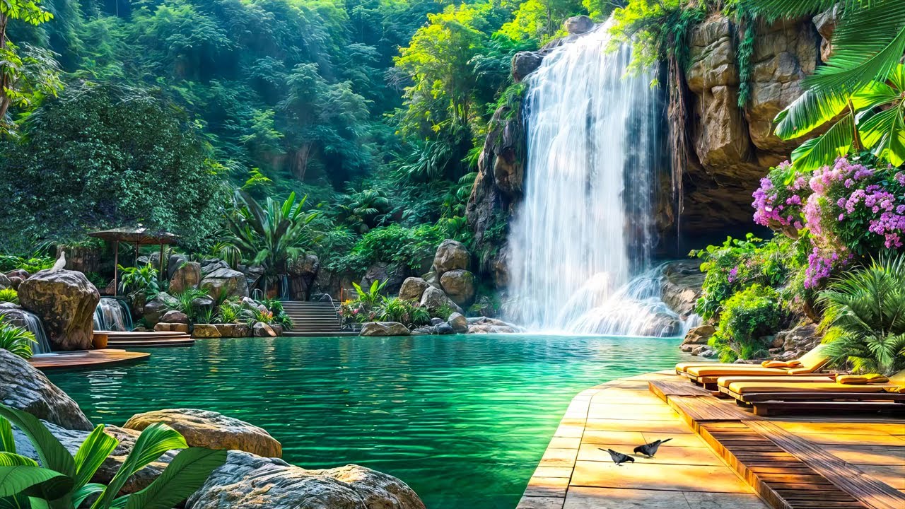 Calm Spring Morning |🌷🌻 Birds Chirping & Soothing Waterfall in a ...