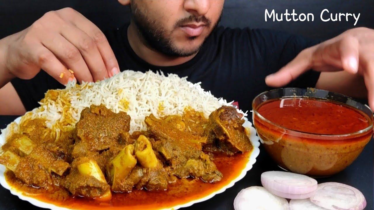Restaurant Style Mutton Curry Eating With Rice | Fatty Mutton Curry ...