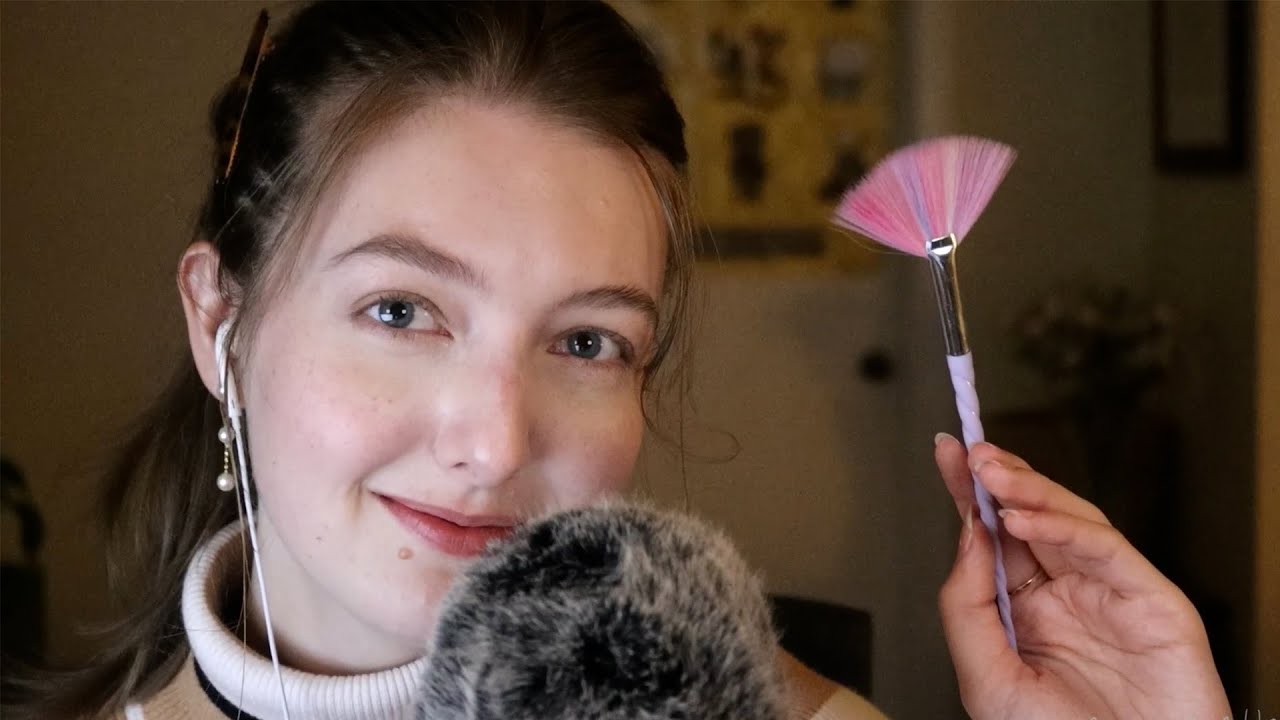 ASMR Gently Brushing Your Face + Echo Mouth Sounds 1HR (No Talking ...