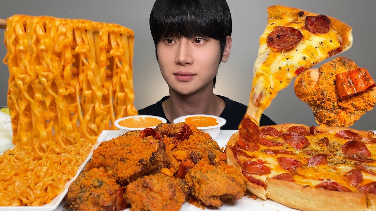 굽네 마라고추바사삭 순살 치킨에 페퍼로니 시카고피자 크림진짬뽕 먹방~ Asmr Mala Chicken And Pepperoni Chicago Pizza Mukbang Youtube
