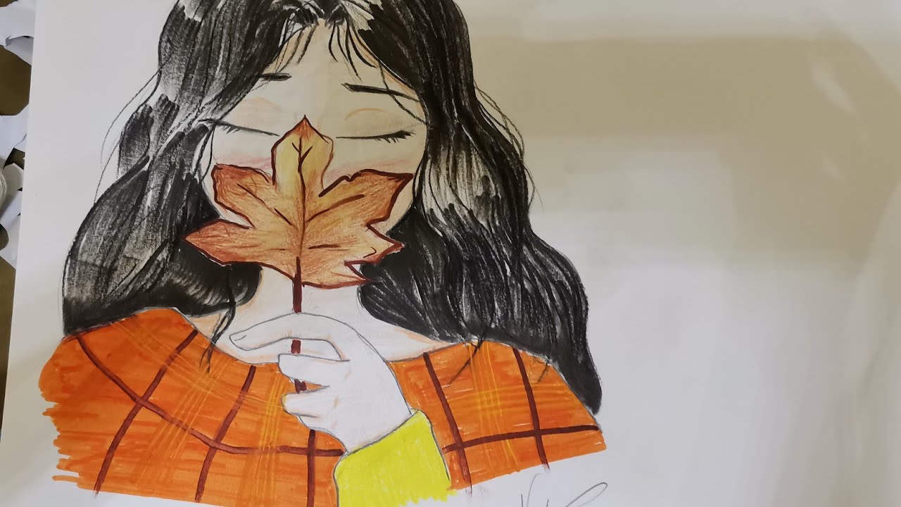 🍁🍂 drawing girl with autumn vibe #draw autumn vibes # girl drawing # ...