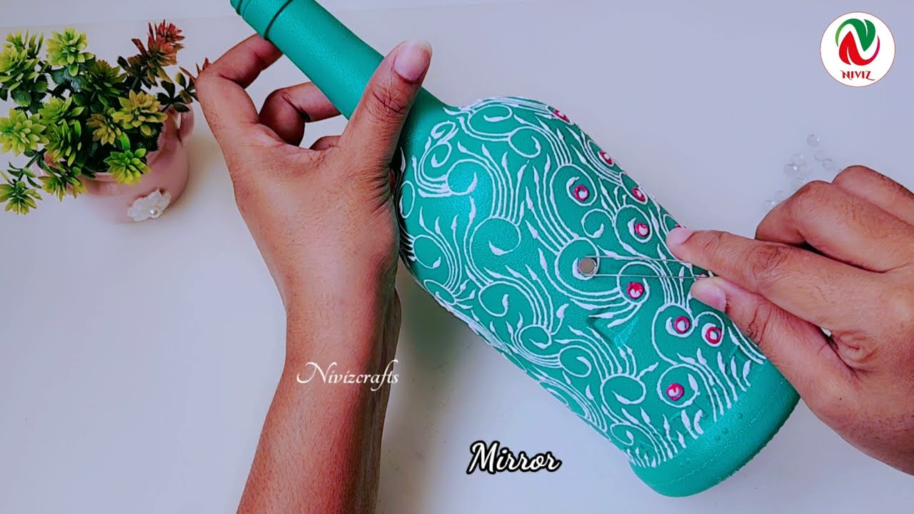 Simple Mirror Bottle Art | Very Unique Mirror Bottle art | Mirror Work ...