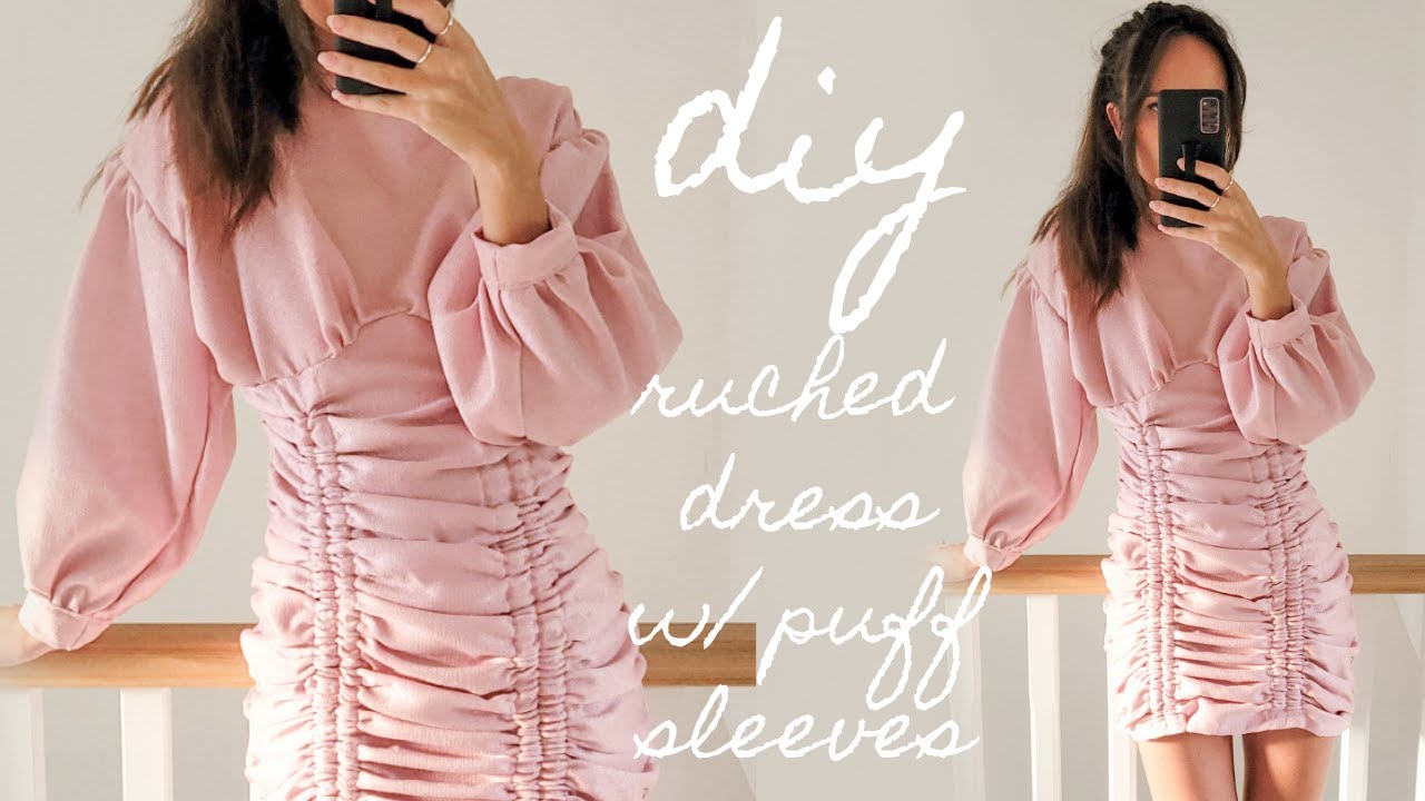 a dream of ruffles - DIY ruched (ruffled) dress with puff sleeves and ...
