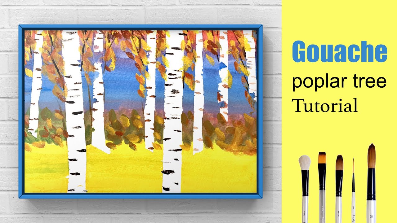 how to paint poplar tree | easy for beginners | simple gouache painting ...