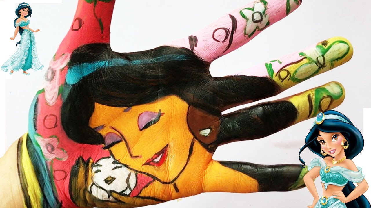 JASMINE Princess Drawing Hand Body Painting, How to Draw Princess ...