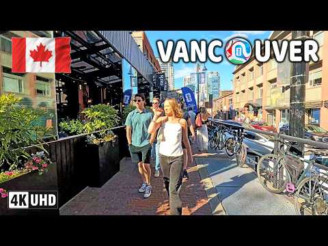 🇨🇦 【4K】☀️⚽ Saturday Evening Walk. Downtown Vancouver BC, Canada. Relaxing Walk.